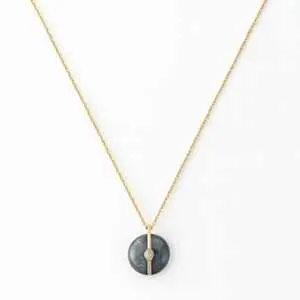 ECCE ARTISAN DIAMONDS Enamelled Mini Diamond Buttons 14k Yellow Solid Gold Necklace - Grey