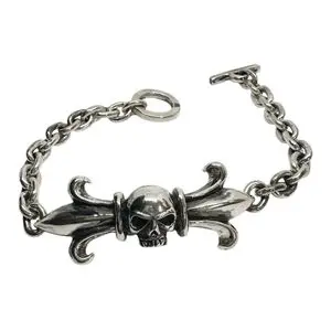 TG-JEWELLERY BY TAMARA GERVASIO Silver / Black Reign & Ruin Skull Crest Bracelet – Sterling Silver Gothic Design - Silver/black