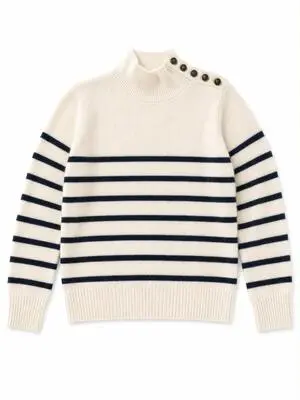 MAISON LOINTAINE Pure Prestige Cashmere Breton Stripe Sweater With Anchor Button Detail