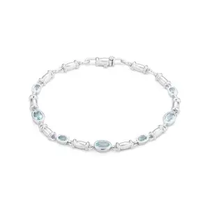 LULU B LONDON Topaz Gemstone Chain Silver Bracelet - Blue