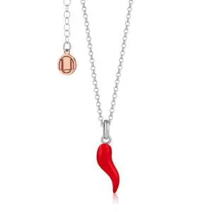 UNALOE And Red Enamel Cornicello Necklace – Italian Handmade Good Luck Charm - Silver