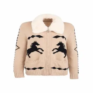 Saachi Fur Collar Horse Knit Jacket - Brown