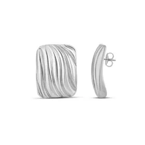 SHYMI Oversized Textured Square Statet Earrings - Silver