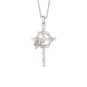 VANIMY Crown Of Thorns Rose Cross Pendant Necklace - Silver