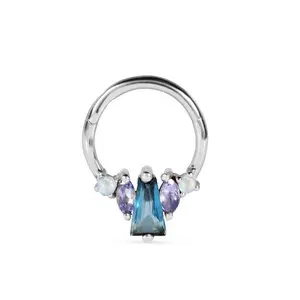ZOHREH London Blue Topaz, Tanzanite & Moonstone Baguette Daith Hoop Sterling - Silver