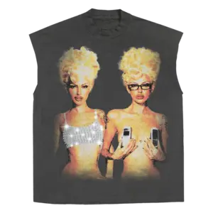 WORKS OF MADNESS Blondes Rhinestone Sleeveless Tee - Black