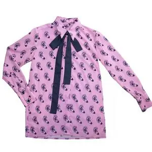 ABSURDE Ears Shirt With Navy Bow - Pink