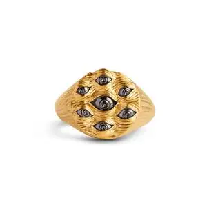 KASUN LONDON Eyes Of Many Signet Ring – & Black Eyes - Gold