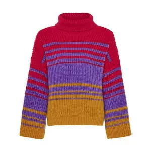 CARA & THE SKY Megan Stripe Roll Neck Jumper Cherry