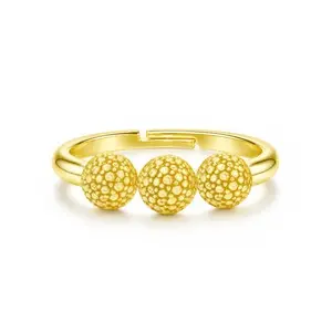 UNALOE Plated Three Sphere Ring – Textured Bead Ring - Gold