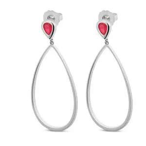 LUCY QUARTERMAINE Solid Sterling Petal Drop Earrings With Pear Cut Ruby - Silver