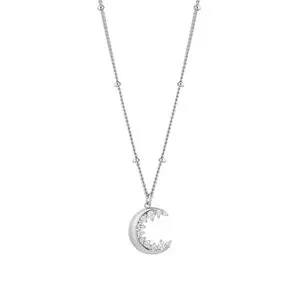 VANCHI Crescent Moon Crystal Charm Beaded Necklace - Silver