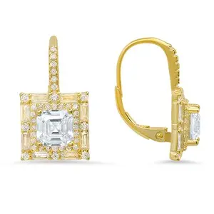KYLIE HARPER Asscher Cut Halo Diamond Cz Leverback Earrings - Gold