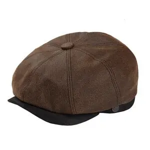 DASMARCA HATS Oliver Rust Leather Bakerboy Newsboy Peaky Cap For