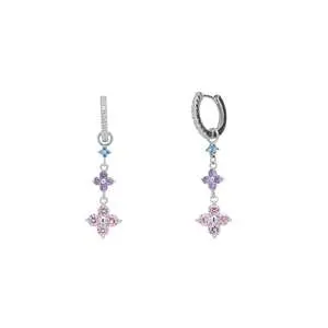 SPERO LONDON Pastel Clovers Pave Blue Purple Pink Drop Earrings - Silver