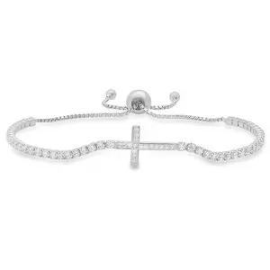 KYLIE HARPER Petite Diamond Cz Cross Adjustable Bracelet In Sterling - Silver