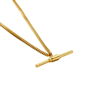 POSH TOTTY DESIGNS Yellow Plated T Bar Necklace With Curb Chain - Gold