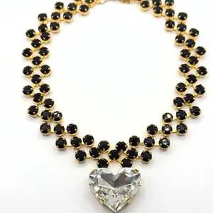 ACHALA HANDCRAFTED Grande Cuore Crystal Beaded Necklace - Black