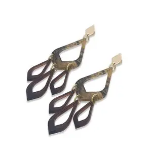 TOOLALLY Feather Drop Earrings White Tortoiseshell & Earth - Brown