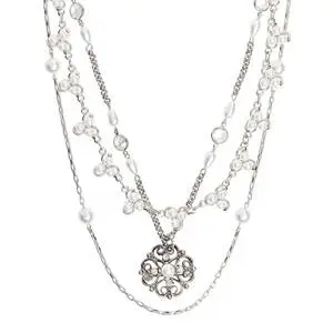 CARAMEL VINTAGE JEWELLERY And Pearl Layered Statet Necklace - Silver