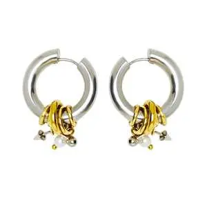 KIREI Silver / Gold Voltage Hoop Earrings Stainless Steel With Freshwater Pearl - Silver/gold