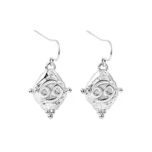 SEVEN SAINTS Cancer Vintage-style Dangle Earrings, White Rhodium Plated - Silver