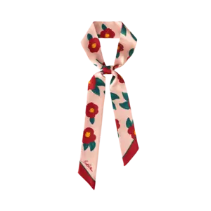 LOST PATTERN Camellia Silk Twill Neck Bow & Pink - Red