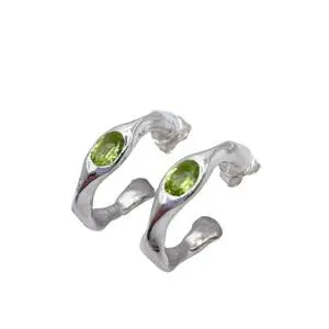 AMY DELSON JEWELRY Silver / Green Harlow Green Peridot Sterling Silver Hoop Earrings - Silver/green