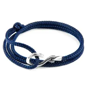 ANCHOR & CREW Navy Heysham Silver & Rope Bracelet - Blue