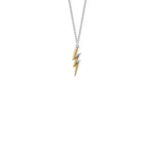 TRUE ROCKS 2 Tone Sterling & 18kt Gold Plated Mini Bolt Pendant On Chain - Silver