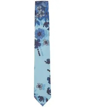 LORDS OF HARLECH Taddeo Valencia Floral Merino Tie Teal - Blue