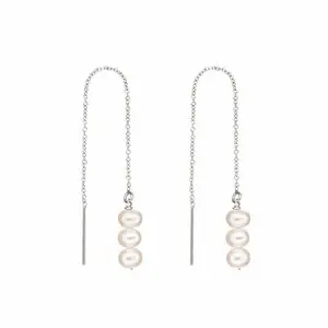LILY & ROO Sterling Cluster Pearl Drop Threader Earrings - Silver