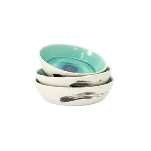 ANATOLIACRAFT White / Green Set Of Three Hic Ceramics River Snack Bowl - White/green