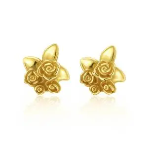 UNALOE Gold Plated Rose Stud Earrings – Floral Leaf Design – Handmade Italian Jewelry - Silver