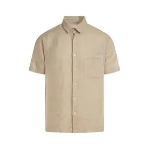 Haris Cotton Neutrals Short Sleeved Front Pocket Linen Shirt-beach Sand - Black