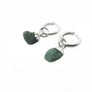 HARFI Raw Emerald May Birthstone Sterling Huggies - Silver