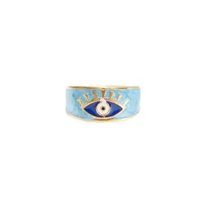 LES REINES Blue / White Eye Of The Bosphorus Evil Eye Ring 24k Gold Plated - Blue/white