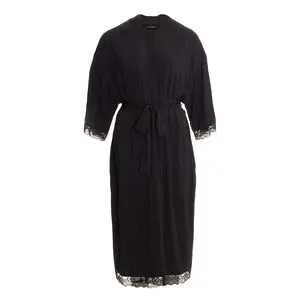 PRETTY YOU Bamboo Lace Kimono Robe In Raven - Black