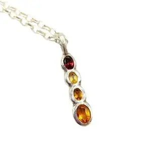 AMY DELSON JEWELRY Ophelia Ombré Garnet, Orange Citrine Four Stone Sterling Silver Pendant Necklace - Red