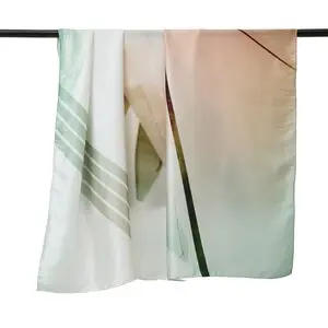 ESSENTY-PARIS Beige Artistic Travel-inspired Design – French Satin Silk Scarf - Grey