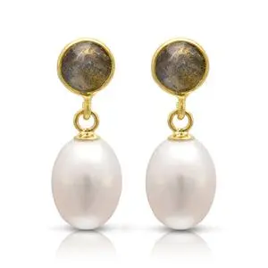 PEARLS OF THE ORIENT ONLINE Clara Labradorite & Cultured Freshwater Pearl Drop Earrings - Grey