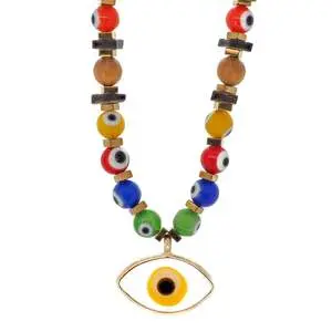EBRU JEWELRY Green / Red Positive Vibration Yellow Evil Eye Pendant Necklace Multicolor - Green/red