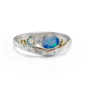ISLA SILVER Blue / Silver White & Blue Dainty Opal Ring - Blue/silver