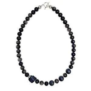 FARRA Obsidian With Lava Stone Necklace - Black