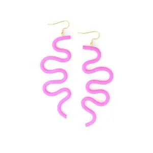 BY CHAVELLI Small Tube Squiggles Dangly Earrings In Hot Pink