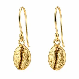 MOTHER NATURE JEWELRY Coffee Bean Earrings, Handmade Minimalist Dangles Nature Jewelry, Sterling Silver - Gold