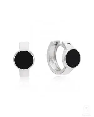 THE JEWELZ Neutrals / Black / Silver Noir Axis Black Onyx Huggies - Black/silver