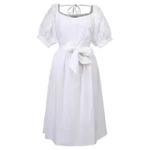SMART AND JOY Puff Sleeve Fit-and-flare Dress With Knotted Belt