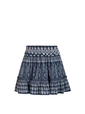 CHANGE OF SCENERY Blue / White Devon Skirt In Tivara Ikat - Blue/white