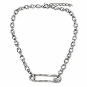 JAGGED HALO JEWELRY Safety Pin Necklace With Crystal Embellishments - Silver